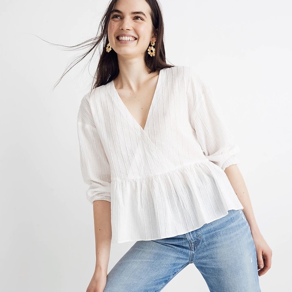 Madewell | Tops | Madewell Bubble Sleeve Peplum Top In Metallic Stripe ...